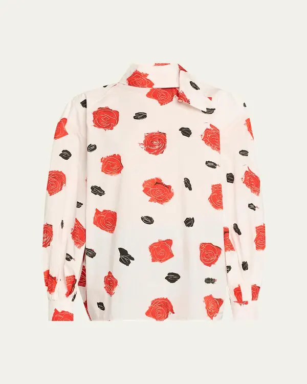 Marni Rose-print Balloon Top With Scarf - Lily/white