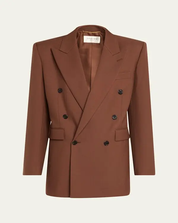 Saint Laurent Double-breasted Strong-shoulder Blazer - Brun Girofle