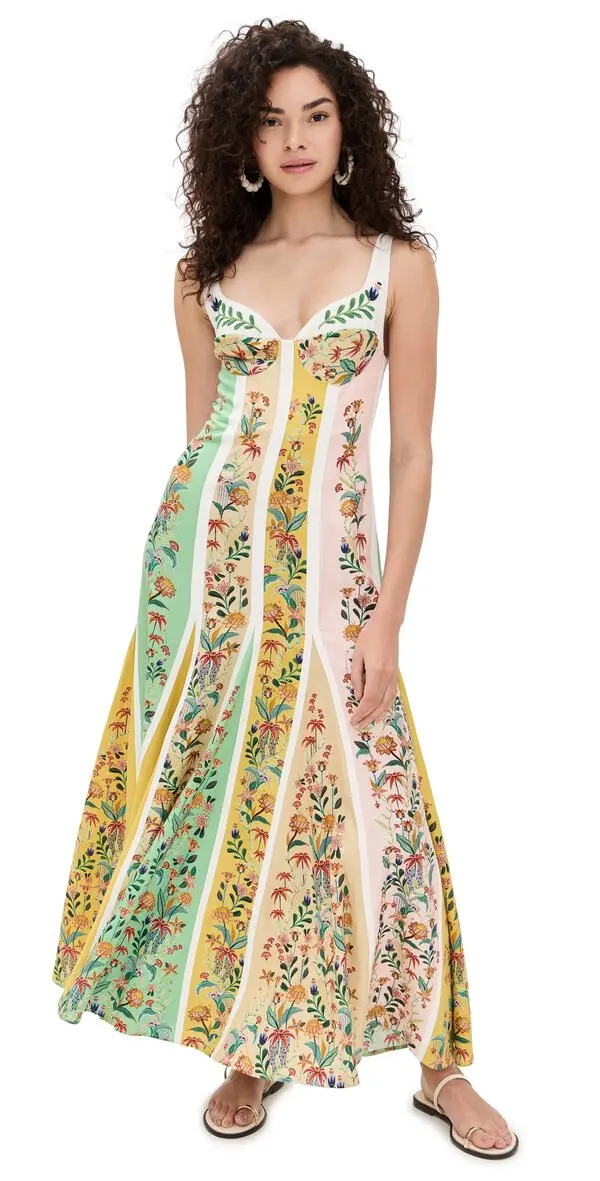 Farm Rio Sleeveless Maxi Dress - Delicate Floral Stripes Multi