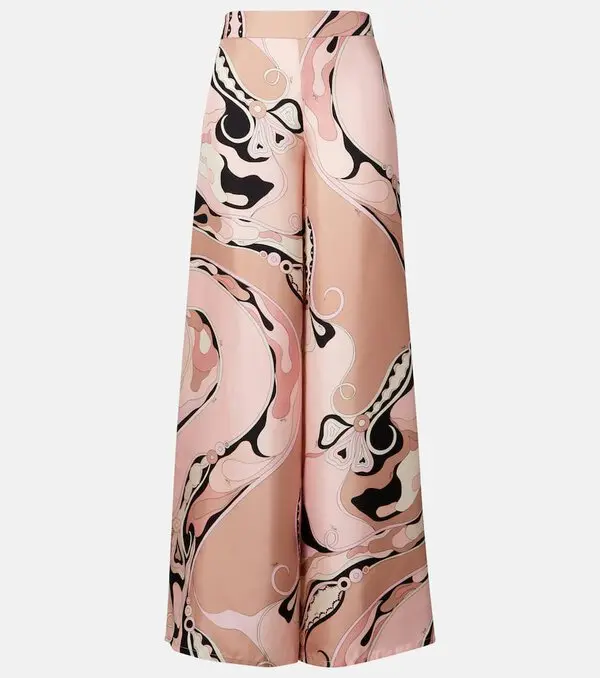Emilio Pucci Orchidee Silk Twill Wide-leg Pants
