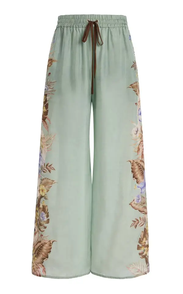 Zimmermann Coco Silk Organza Wide-leg Pants - Green