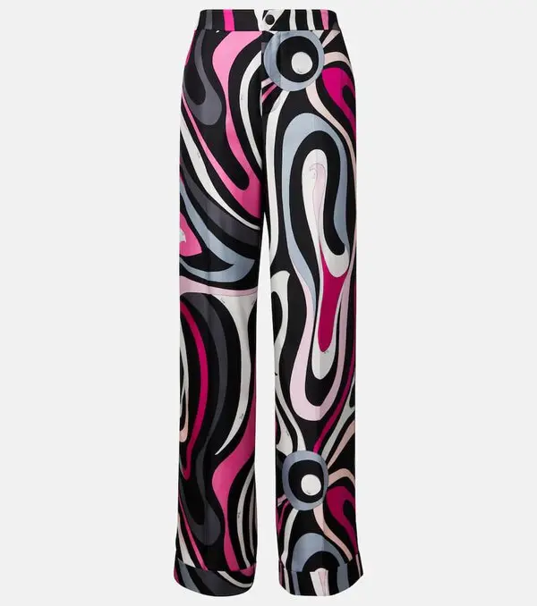 Emilio Pucci Marmo Silk Twill Straight Pants