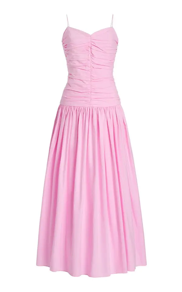 Matteau Exclusive Gathered Cotton Drop-waist Midi Dress - Pink
