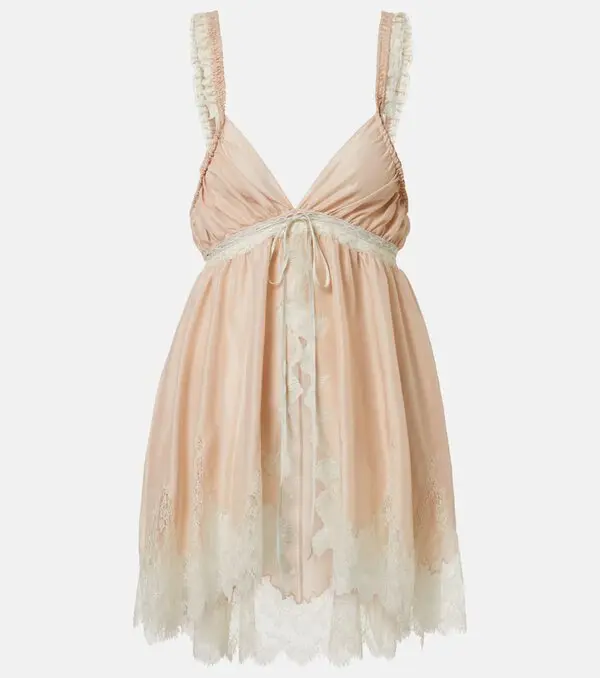 Chloé Lace-trimmed Silk Pongé Top - Pink