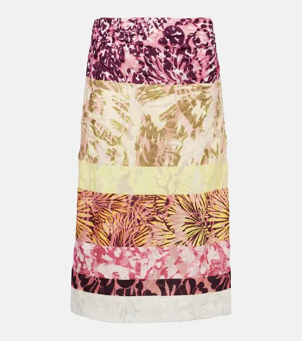 Dries Van Noten Colorblocked Gathered Midi Skirt