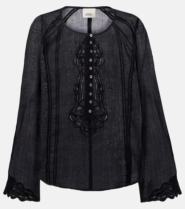 Isabel Marant Luciele Embroidered Ramie Blouse - Black