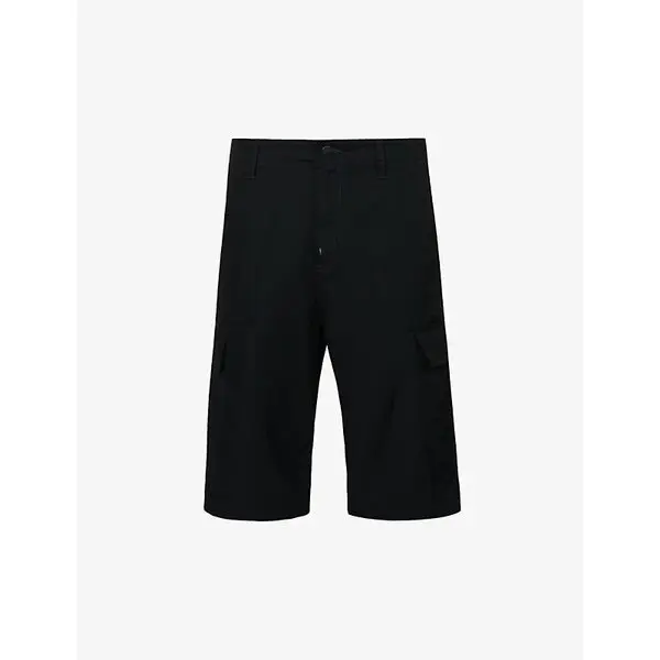 Carhartt Work In Progress Logo-patch Regular-fit Cotton Cargo Shorts - Black
