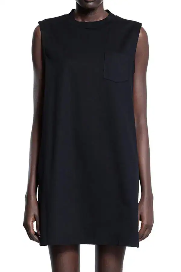 Sacai Cotton Poplin And Jersey Dress In Black - 37% Off