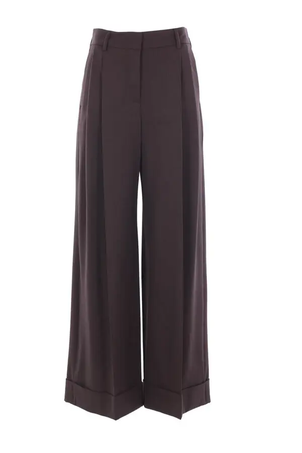 Alberto Biani Wide-leg Stretch Wool Gabardine Trousers - Brown