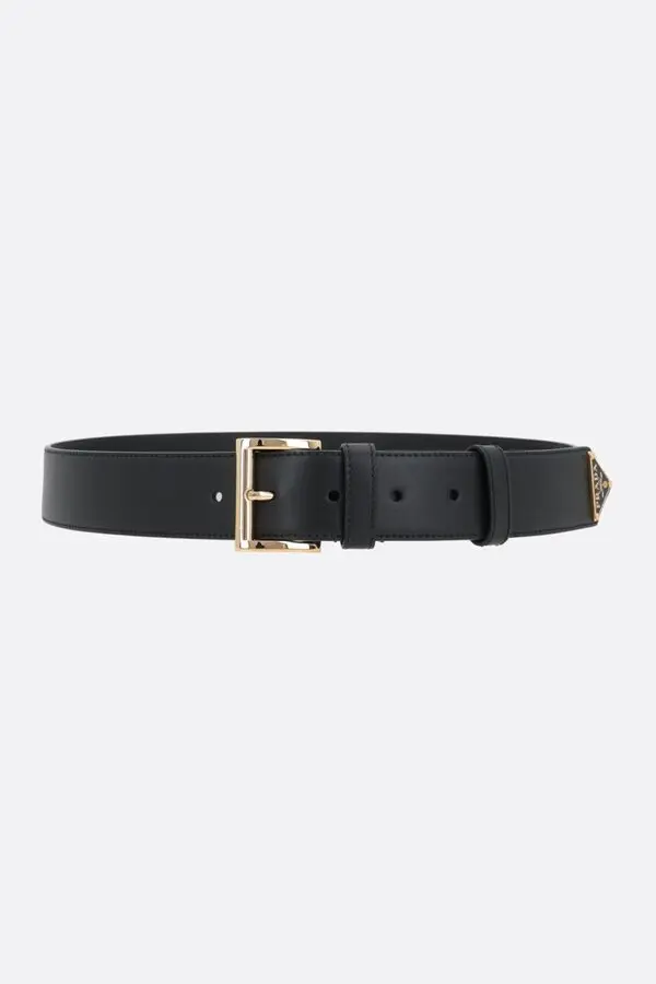 Prada Leather Belt With Enameled Logo - Black