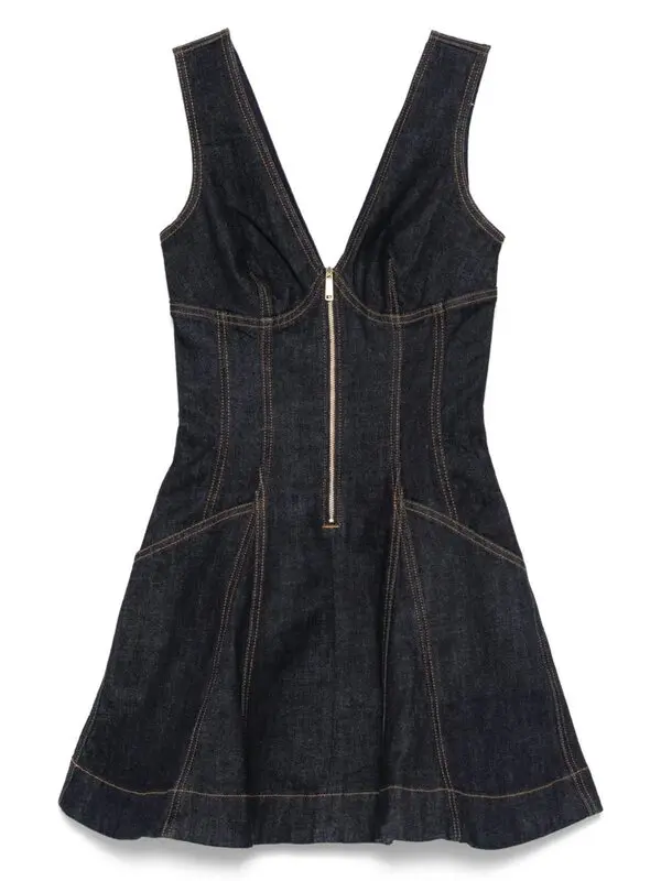 SELF-PORTRAIT Short Denim Zip Dress - Blue