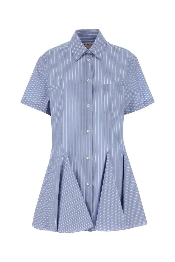 Marni Embroidered Striped Shirt Dress - Stripped