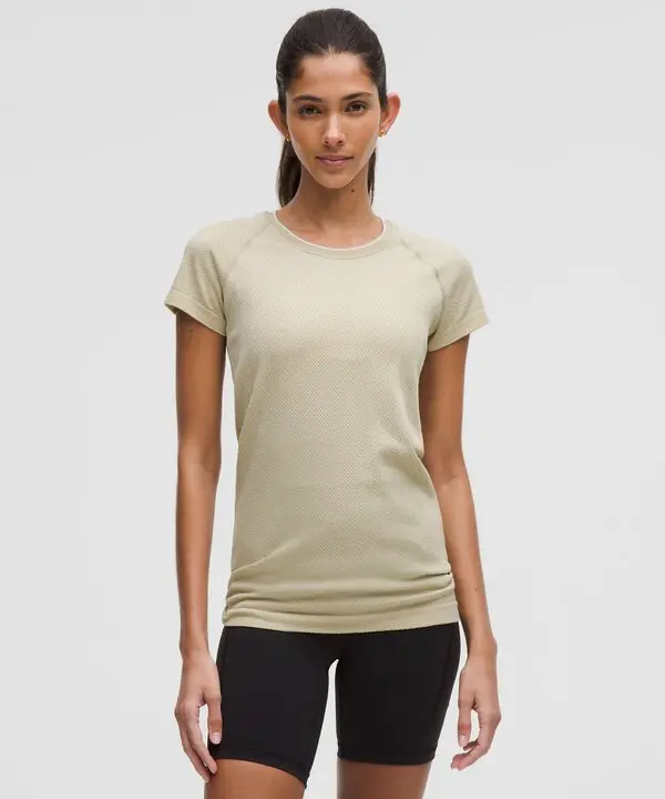 Lululemon Swiftly Tech Short-sleeve Shirt 2.0 Hip Length - Gemweave Butter Cream/sheer Oak/white