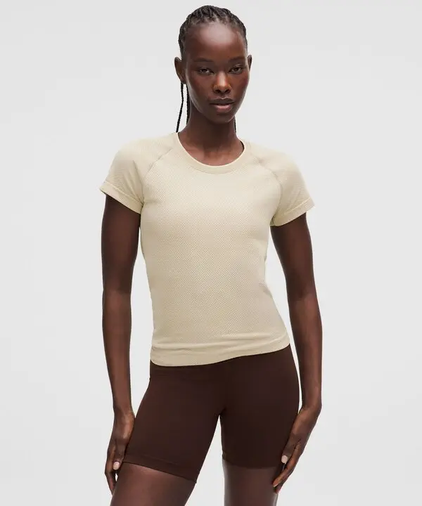 Lululemon Swiftly Tech Short-sleeve 2.0 Waist Length - Gemweave Butter Cream/sheer Oak/white