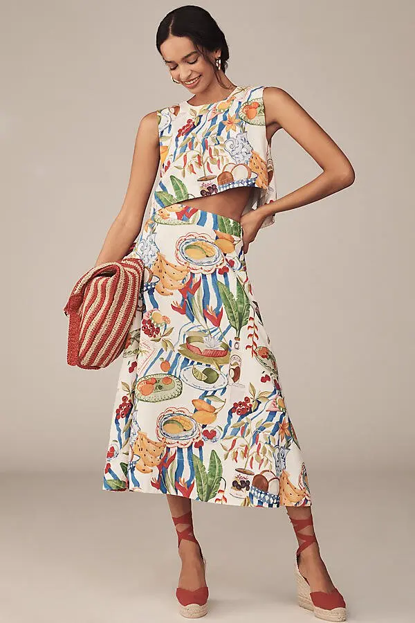 Farm Rio Fresh Table Linen Midi Skirt - Multicolor