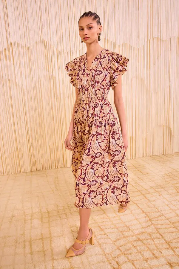 Ulla Johnson Kairi Flutter Sleeve Midi Dress - Amaranthus
