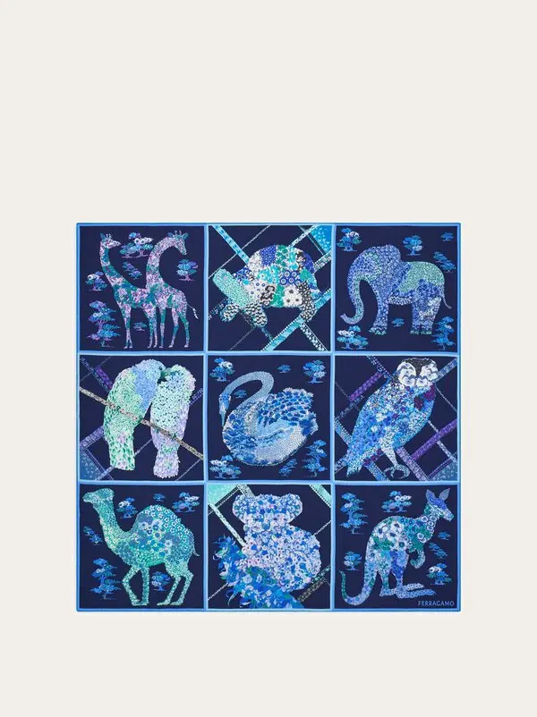 FERRAGAMO Patchwork Print Silk Scarf - Blue