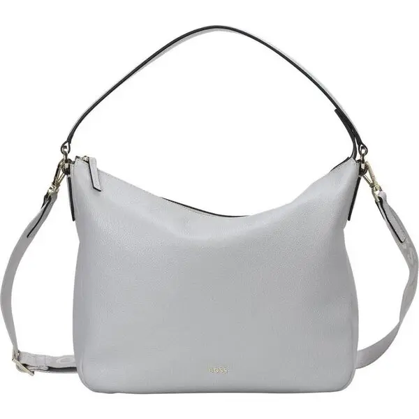 Hugo Boss Alyce Leather Hobo Bag - Light/ Pastel Grey