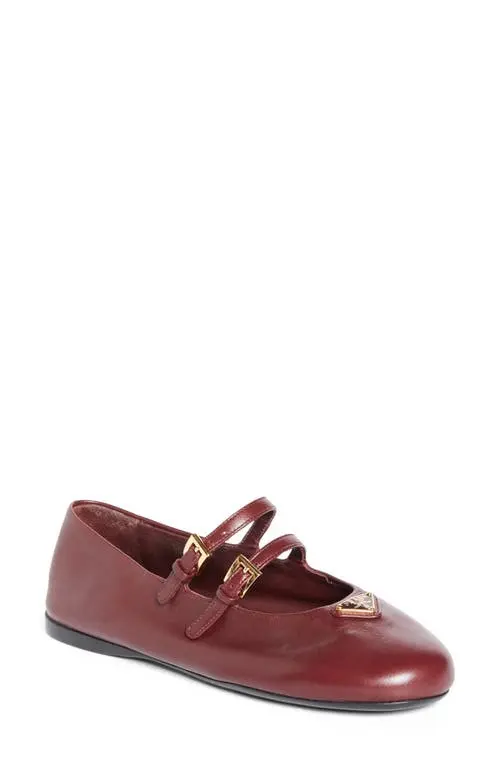 Prada Double Strap Mary Jane Flat - Bordeaux