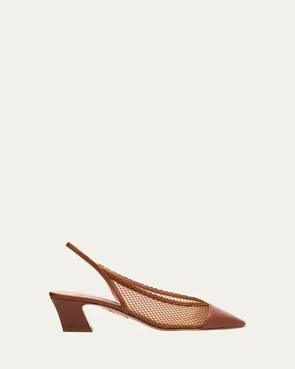 AQUAZZURA Margot Net Mesh Slingback Pumps - Tobaccorich Cognac