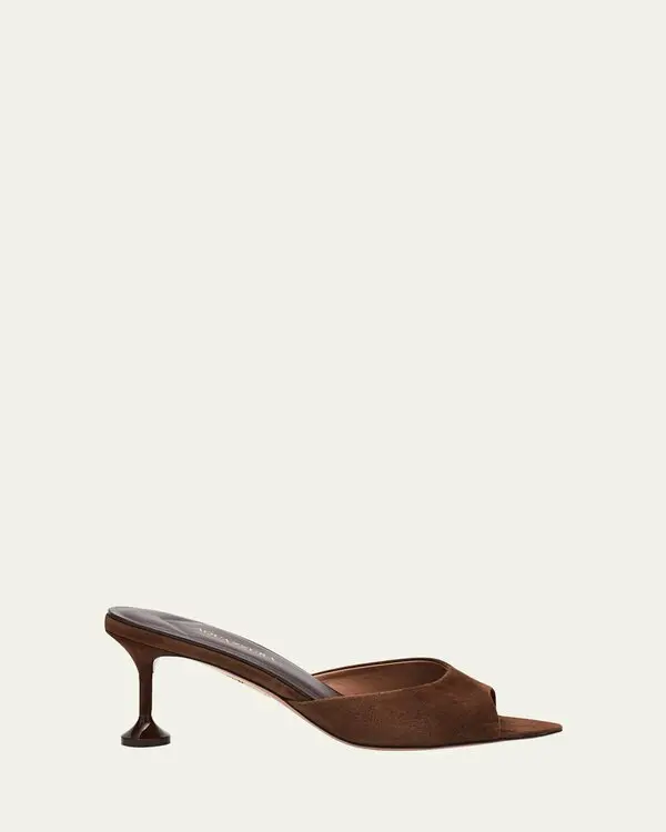 AQUAZZURA Bisous Suede Stiletto Mules - Espresso