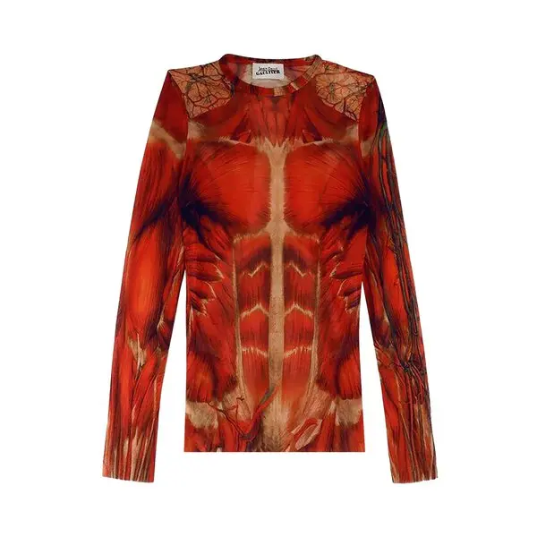 Jean Paul Gaultier Ecorche Mesh Printed Long-sleeve - Red
