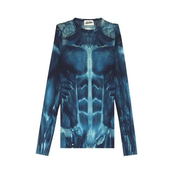 Jean Paul Gaultier Ecorche Mesh Printed Long-sleeve Top - Blue