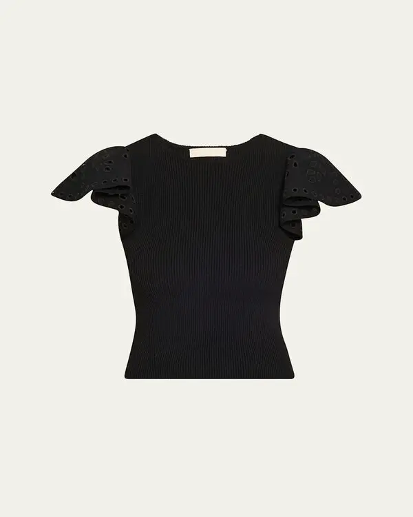 Ulla Johnson Edith Knit Ruffle-sleeve Top - Noir