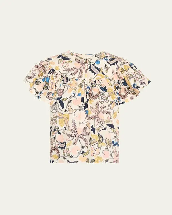 Ulla Johnson Perline Flutter-sleeve Zip Blouse - Magnolia