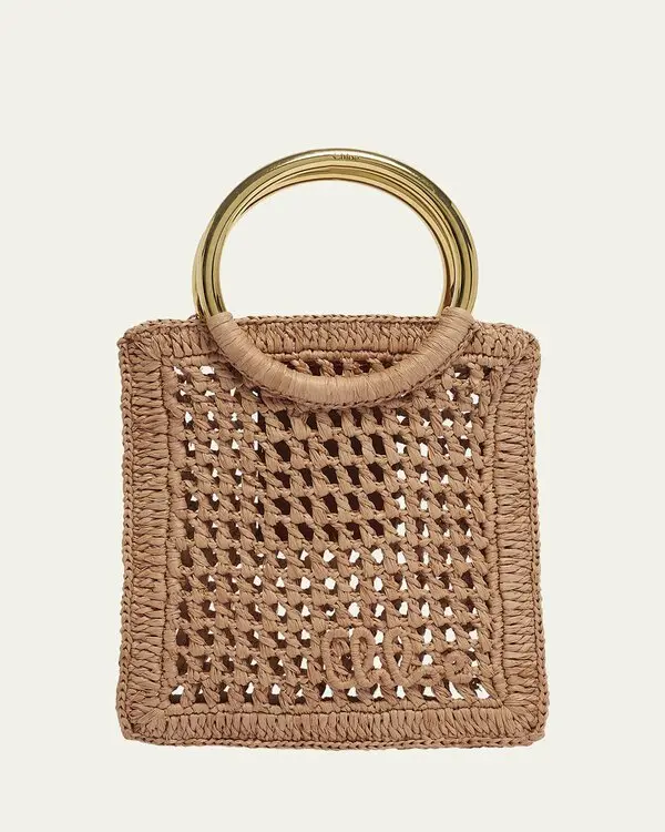 Chloé Top-handle Bag In Crochet Paper And Leather - Summery Beige