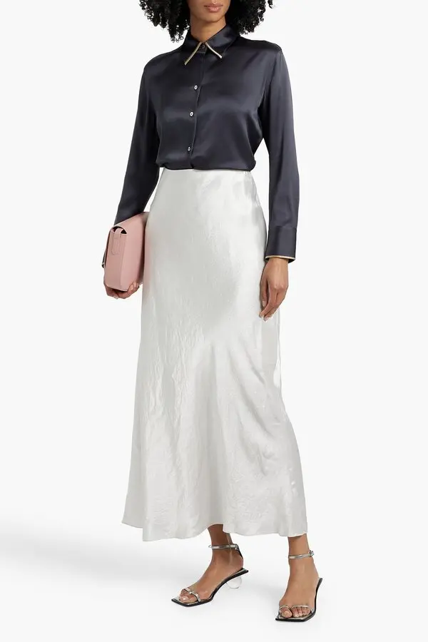 Vince Crinkled Satin Maxi Skirt - Light Gray