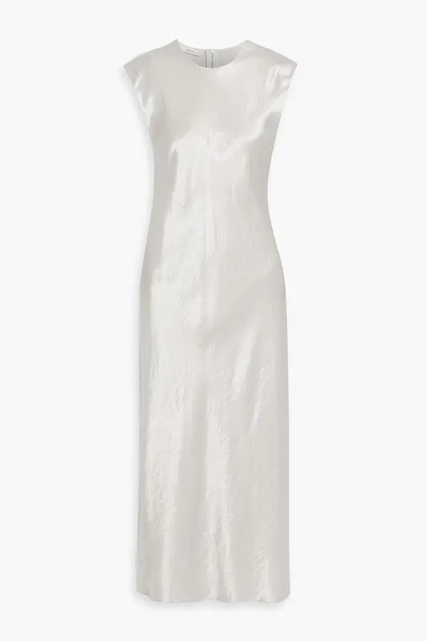 Vince Crinkled Satin Midi Dress - Light Gray