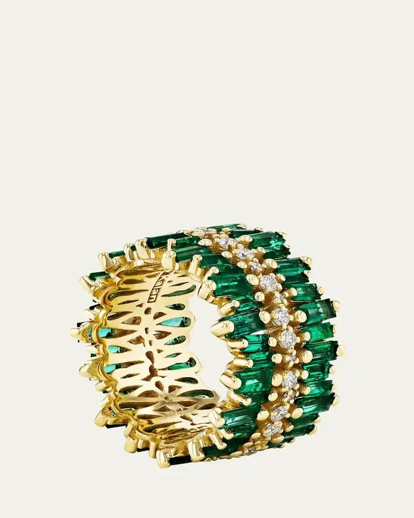 SUZANNE KALAN 18k Gold Diamond And Emerald Eternity Band Ring