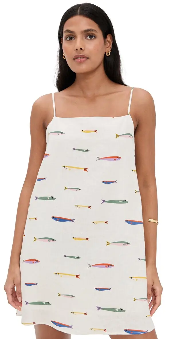 Laura Linen Mini Dress - Pop Sardines Ivory