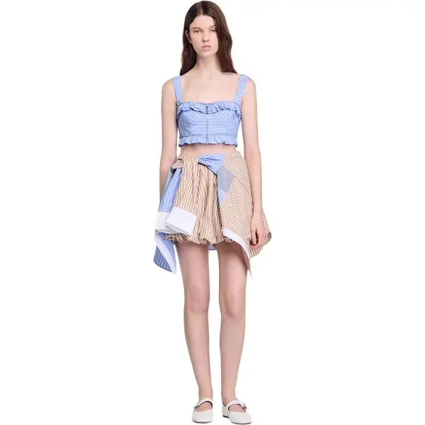 Sandro Striped Corset Crop Top - Blu / White
