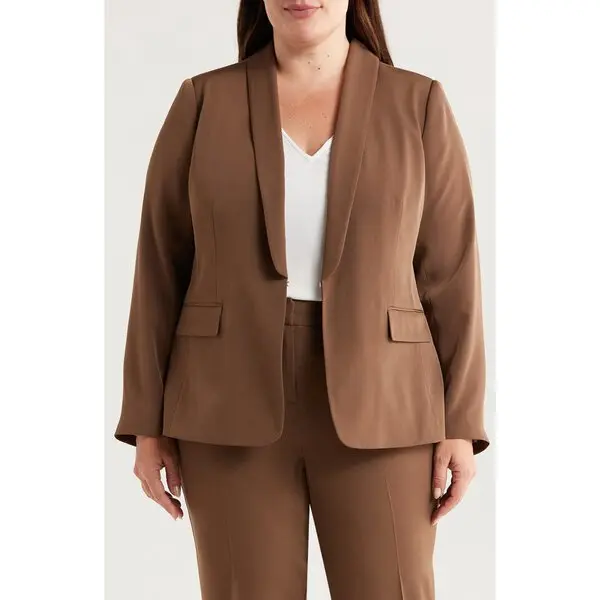 TAHARI ASL Brushed Woven One-button Blazer - Putty