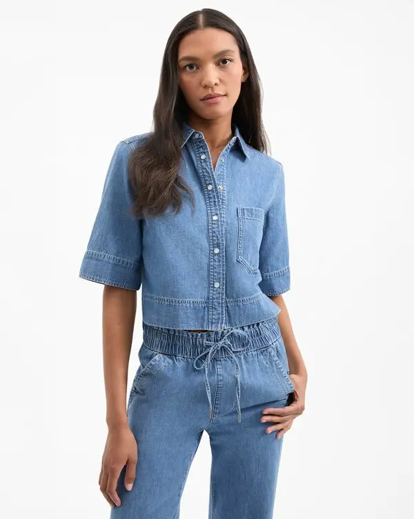 Veronica Beard Spruce Denim Button-down Shirt - Amethyst Frost