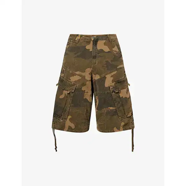 Jaded London Cadet Baggy Denim Shorts Camo Editorialist