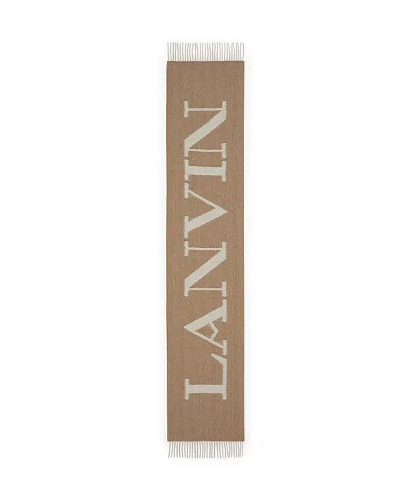 LANVIN Signature Fringed Wool Scarf - Mastic Ecru