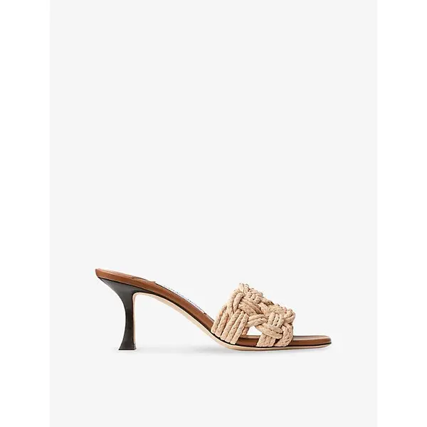 JIMMY CHOO Chara 70 Crochet Raffia Heeled Mules - Tan/natural