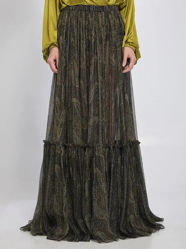 Saint Laurent Paisley Tiered Maxi Skirt