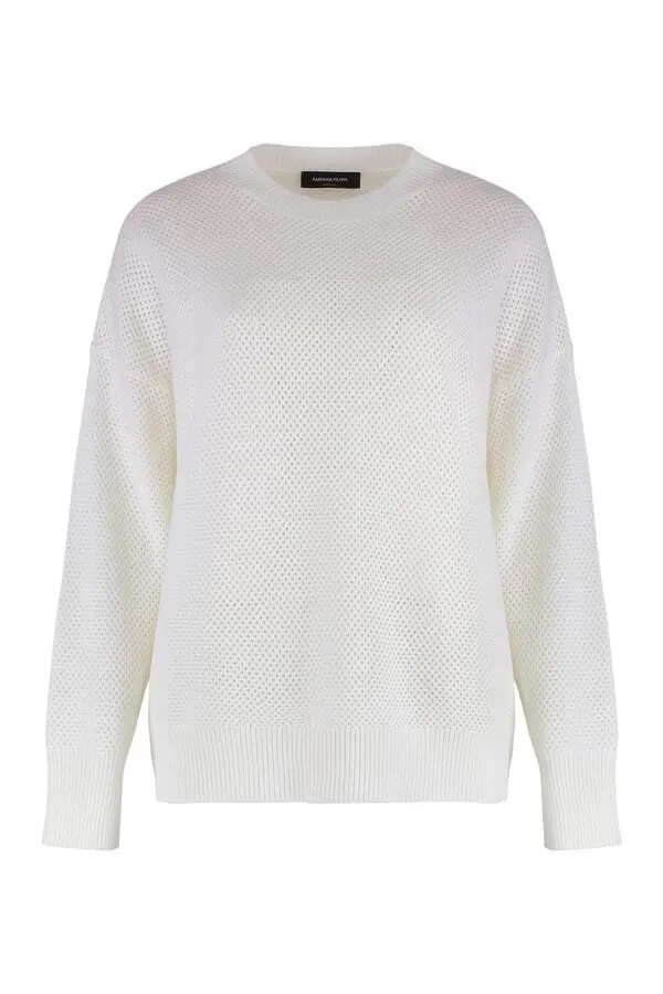Fabiana Filippi Crew-neck Sweater In Wool And Cotton - White