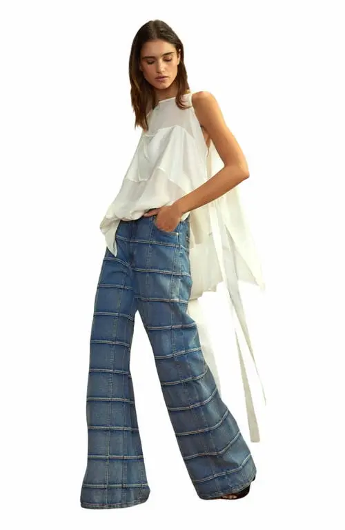 Cynthia Rowley Windowpane Wide-leg Denim Jeans - Light Wash