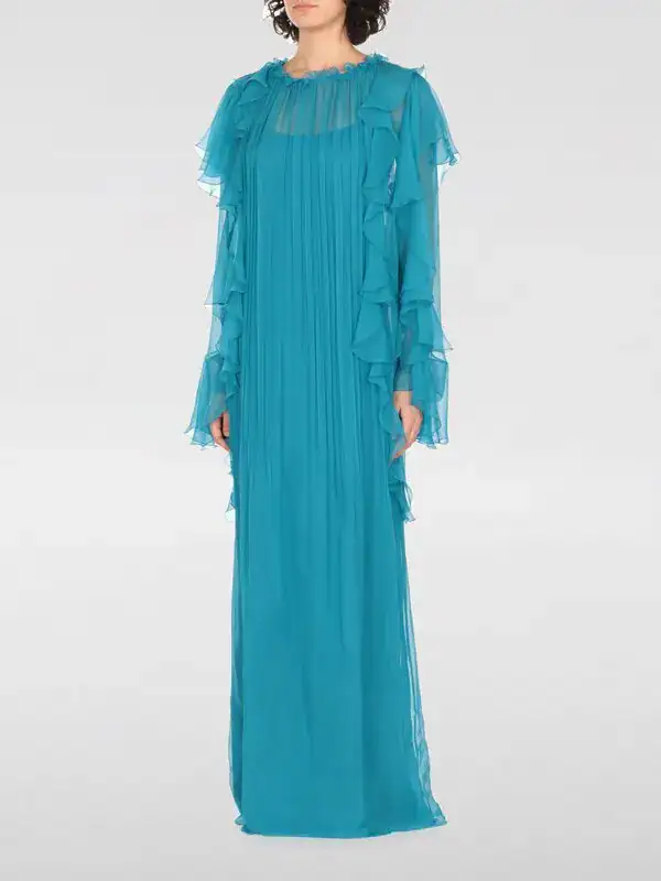 Alberta Ferretti Long Sleeve Ruffled Dress In Blue - 25% Off | Editorialist