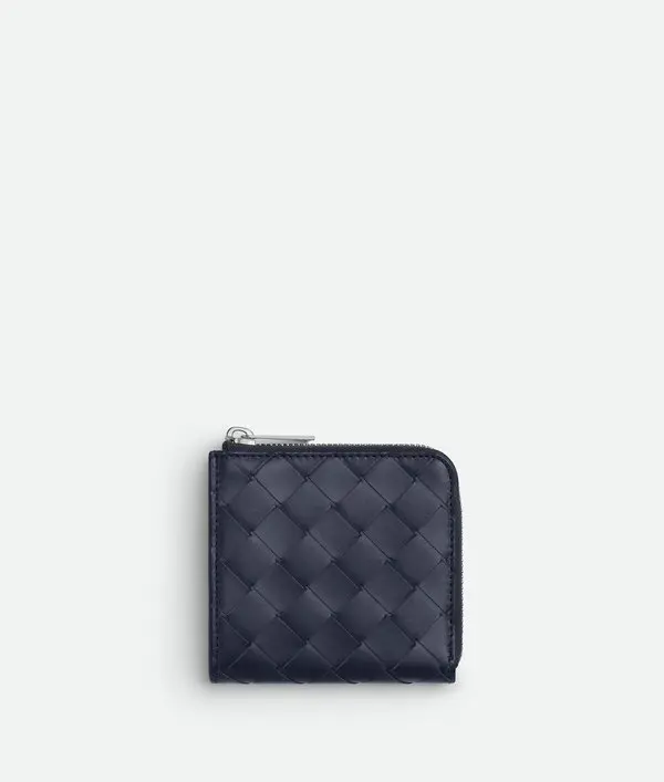 Bottega Veneta Intrecciato Square Zip Around Wallet - Abyss/cypress