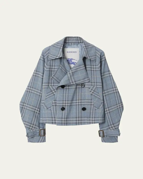Burberry Check Double-breasted Short Trench Jacket