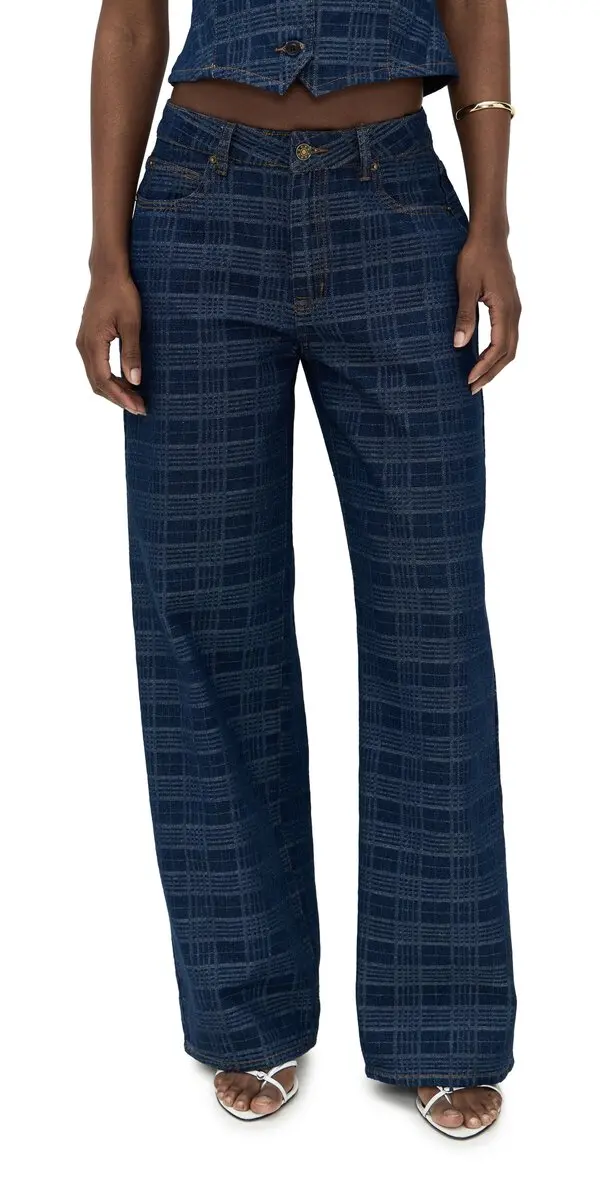 Lioness Top Model Plaid Jeans - Indigo Plaid