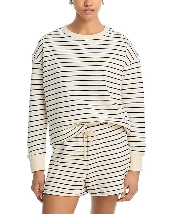 PERFECTWHITETEE French Terry Stripe Pullover Sweatshirt - Navy/natural Stripe