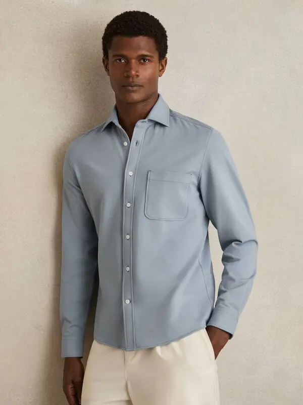 REISS Kappo Cotton-twill Cutaway-collar Overshirt - Soft Blue