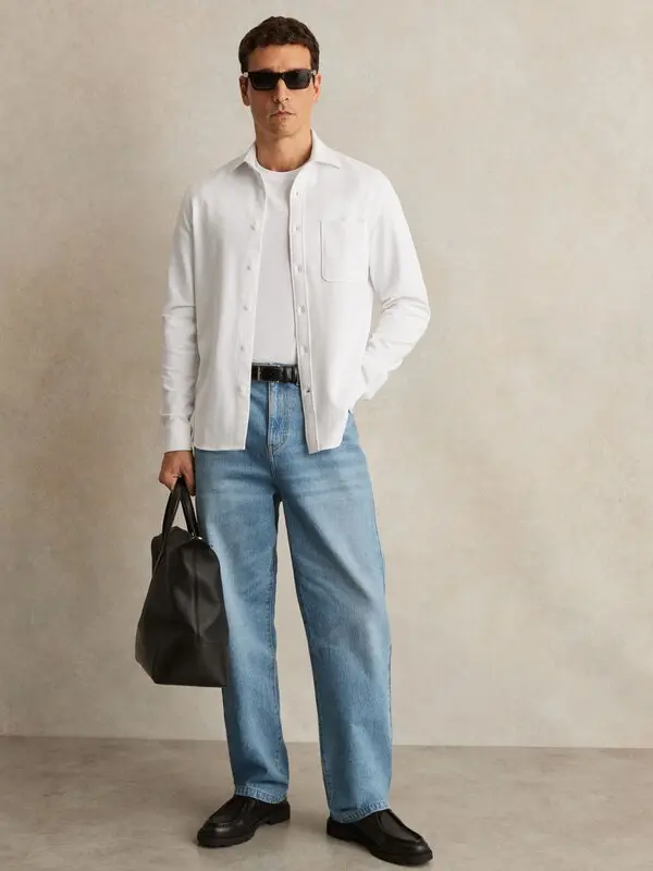 REISS Kappo Cotton-twill Cutaway-collar Overshirt - White
